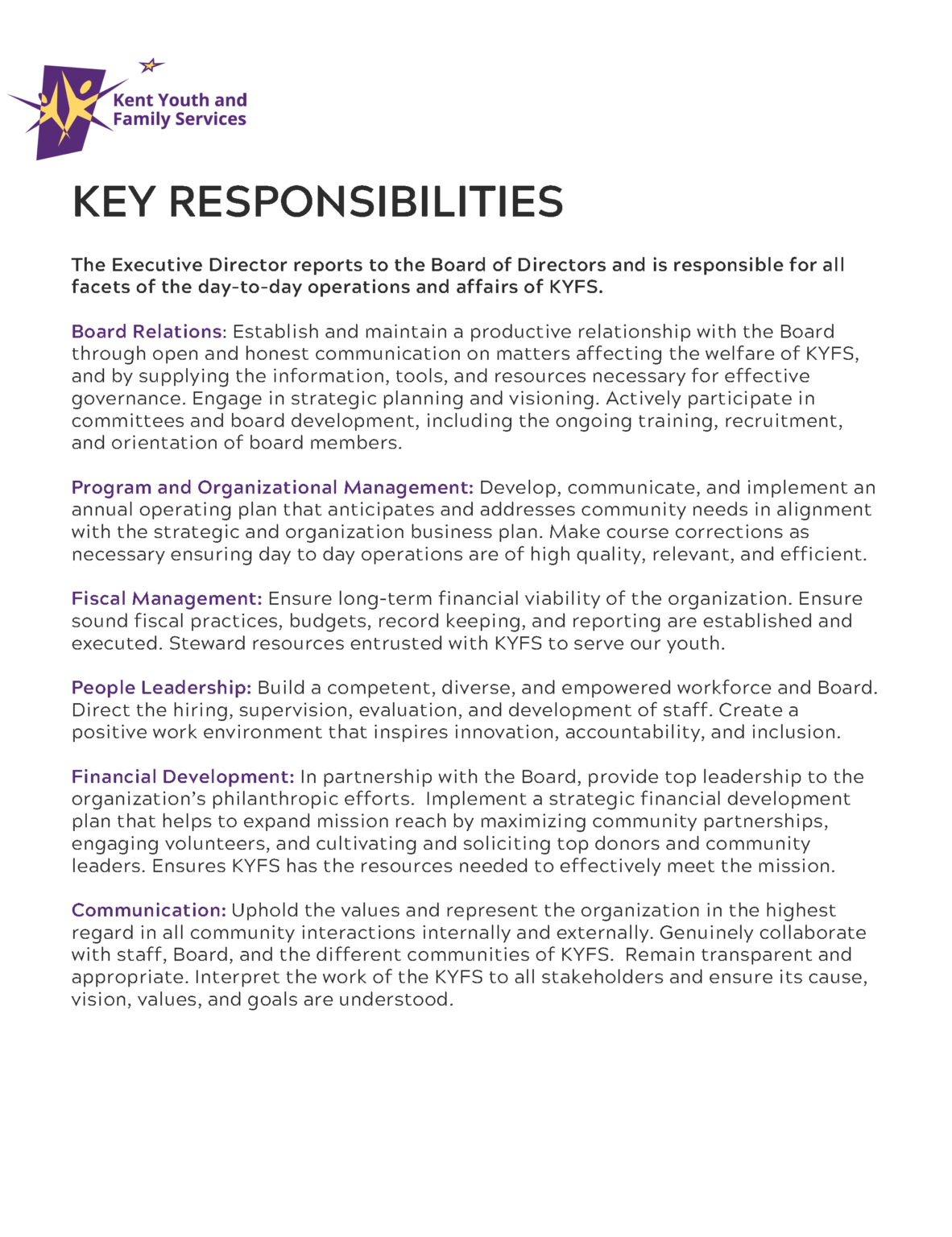 Executive Director Job Announcement - Kent Youth & Family Services